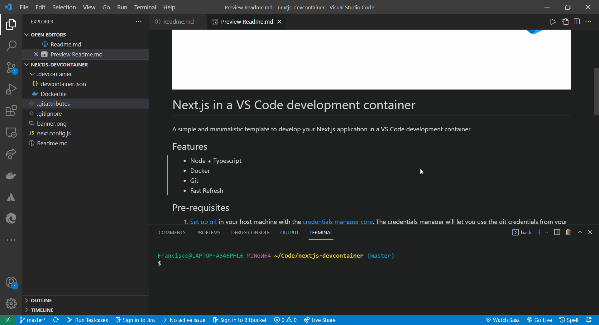 Next.js in a VS Code development container
